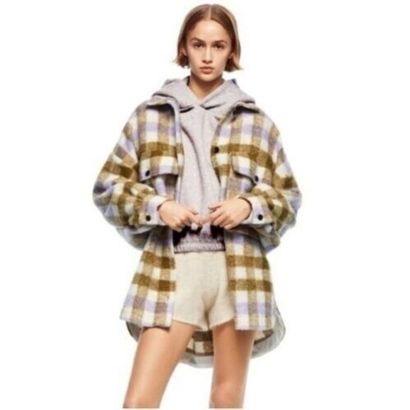 Zara | Jackets & Coats | Zara Wool Plaid Oversized Shacket Overshirt ...